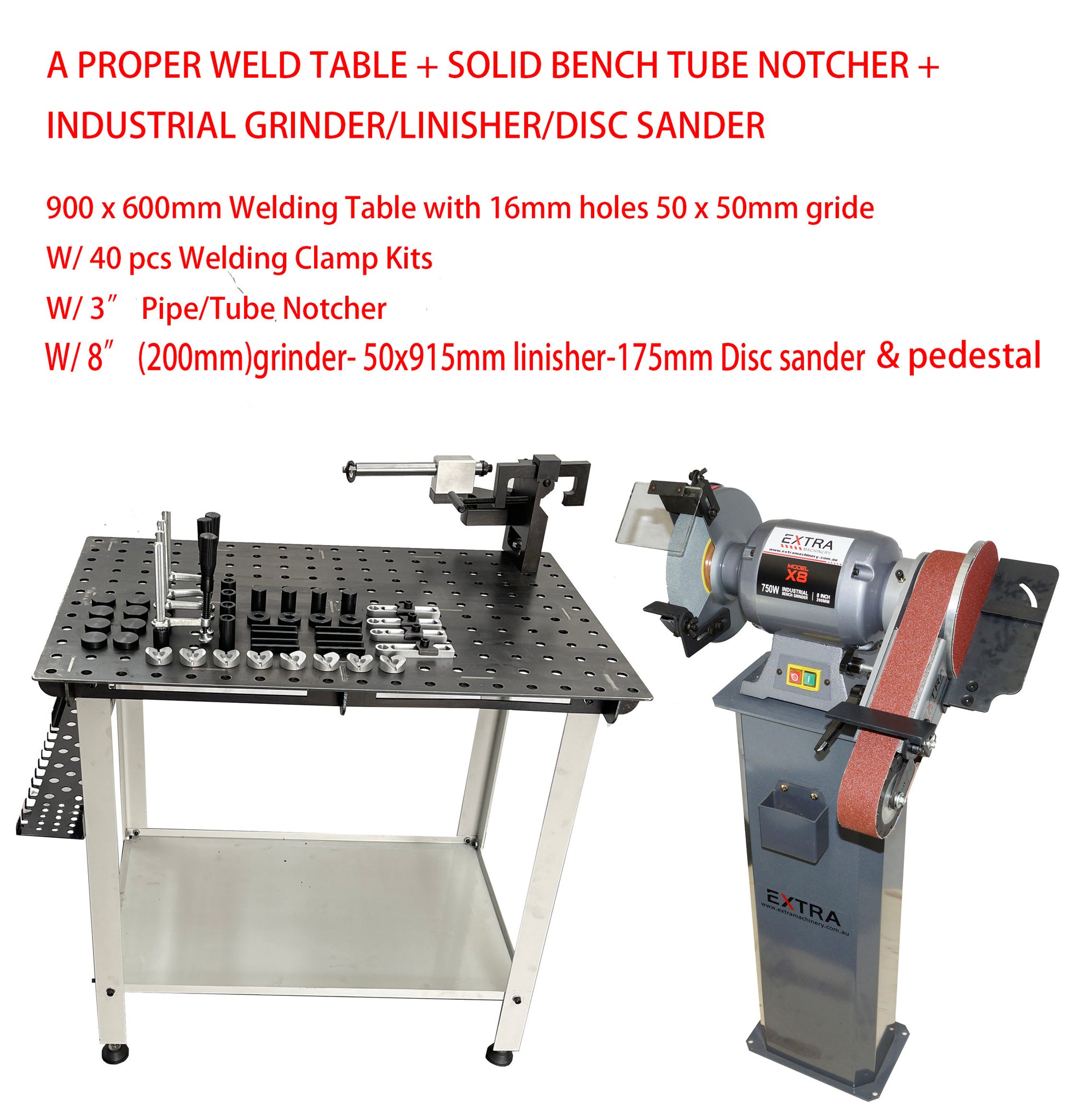 Welding table 900 x 600mm W/40 pcs Clamping Kits & Pipe & Tube Notcher ...